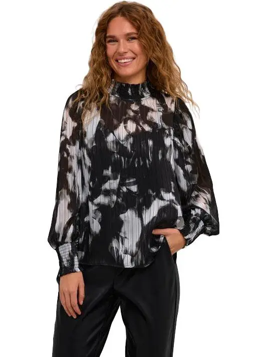 KAFFE Kalifa Chiffon Blouse - Black/grey Blurry