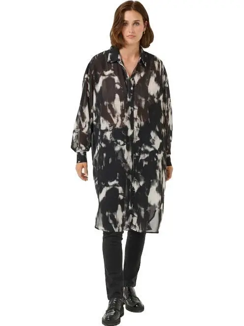KAFFE Kaaska Sheer Shirt Dress - Black/grey Blurry