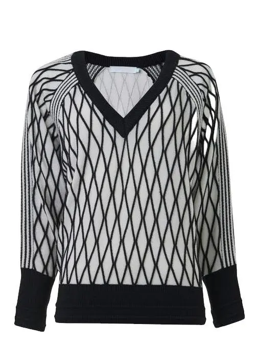LEEM Argyle Mesh Textured Knitted Sweater - White
