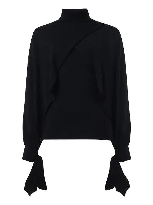 LEEM Layered Butterfly Sleeve Knitted Sweater - Black