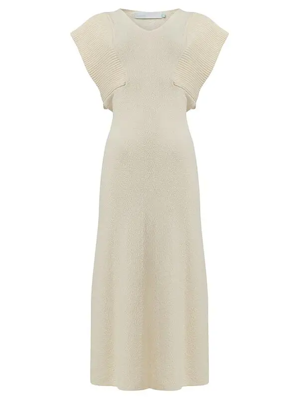 LEEM Ribbed Maxi Knit Dress - White