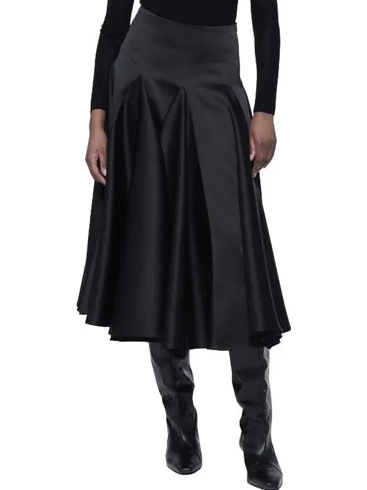 LEEM Flared Godet Midi Skirt - Black