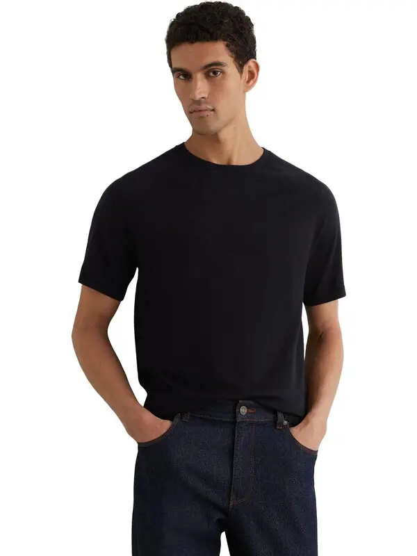 REISS Brook Merino Wool Raglan-sleeve T-shirt - Navy