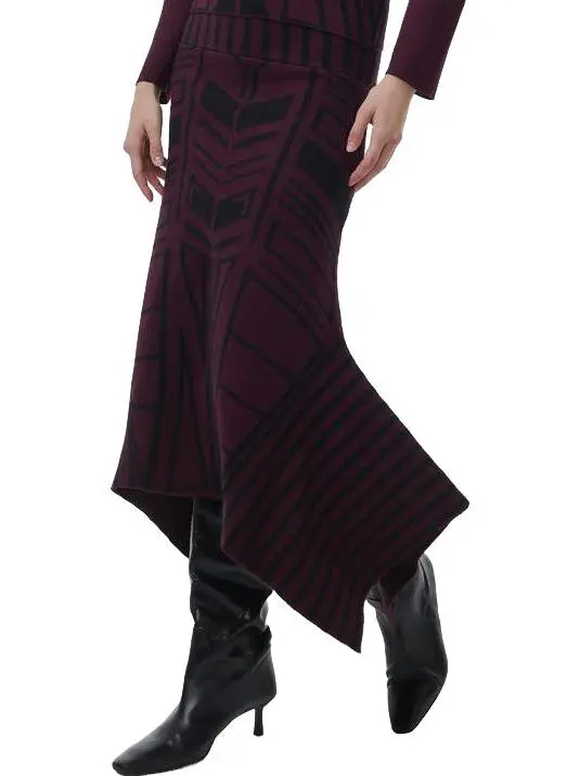 LEEM Geometric Jacquard Handkerchief Skirt - Red