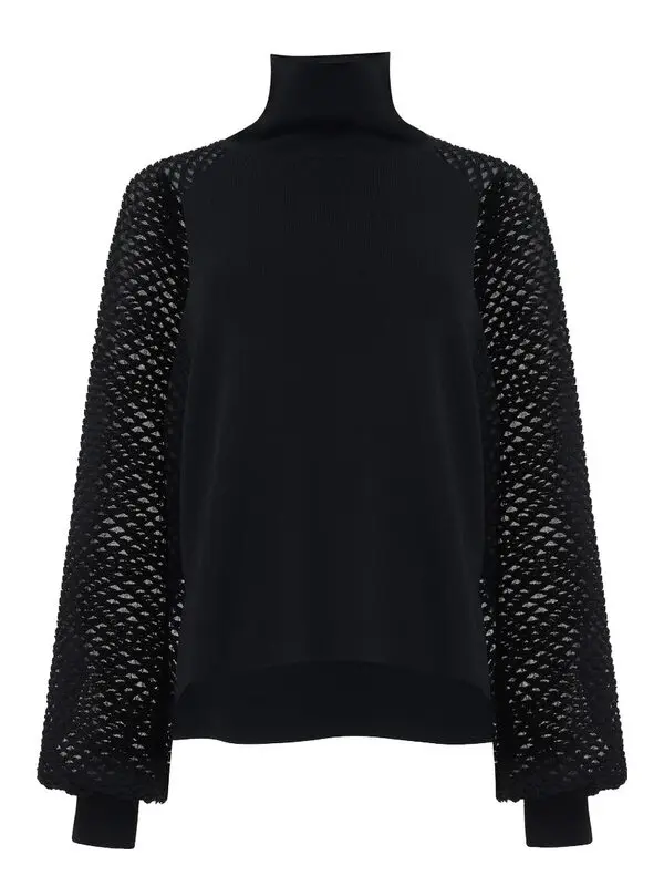 LEEM Mesh Sleeve Knitted Sweater - Black