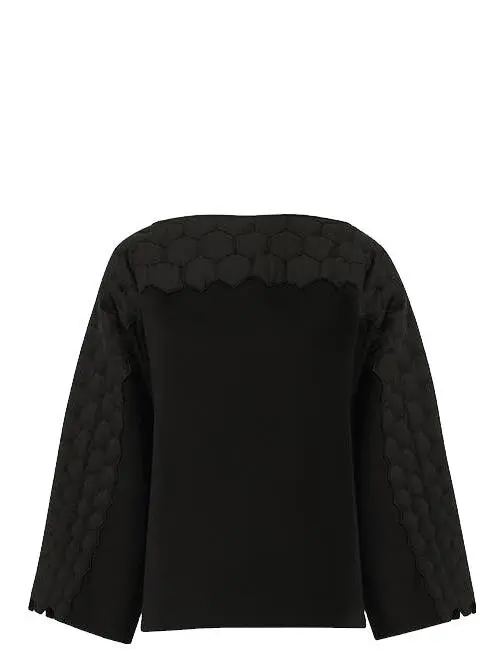 LEEM Quilted Embroidered Top - Black