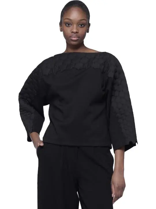 LEEM Quilted Embroidered Top - Black