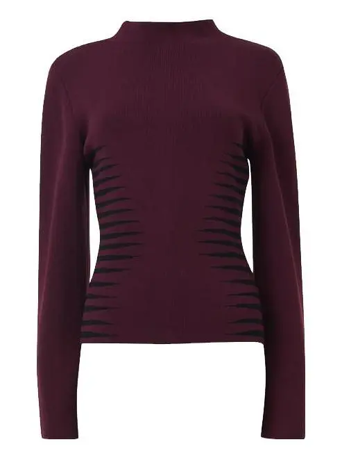 LEEM Fitted Jacquard Knit Top - Red