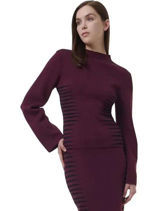 LEEM Fitted Jacquard Knit Top - Red