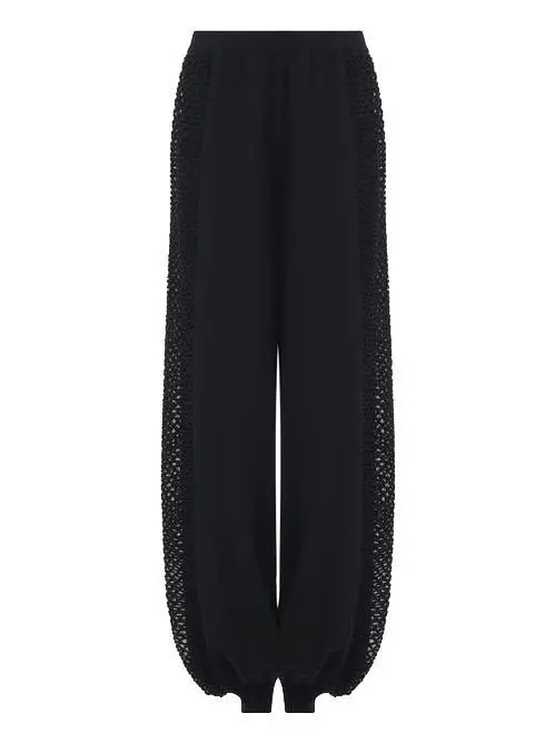 LEEM Mesh Detail Knit Harem Trousers - Black