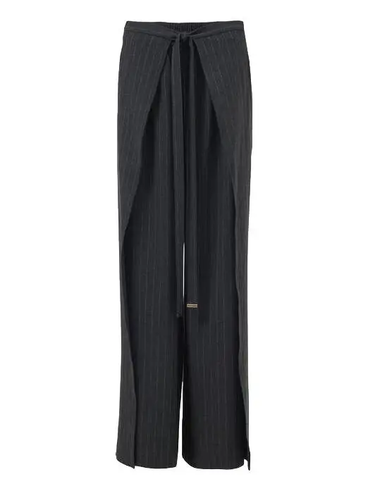 LEEM Pinstriped Wide-leg Trousers - Grey