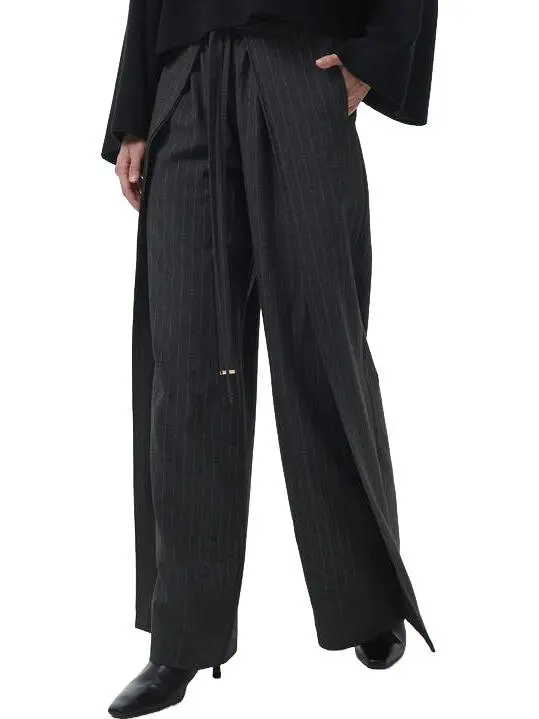 LEEM Pinstriped Wide-leg Trousers - Grey