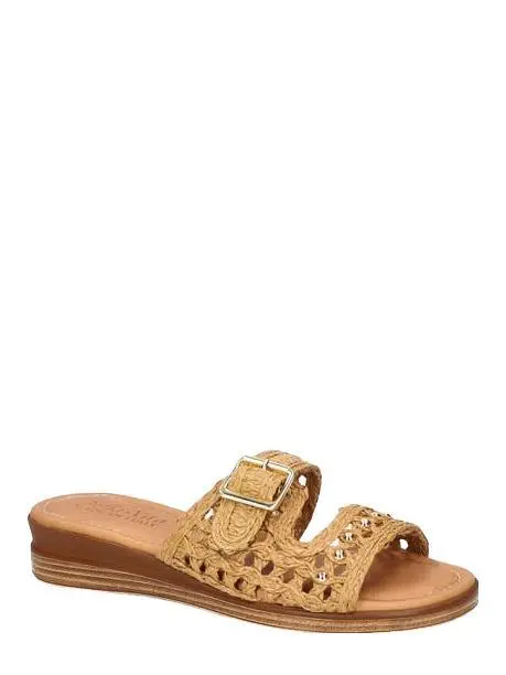 BELLA VITA Woven Wedge Sandals - Brown Raffia