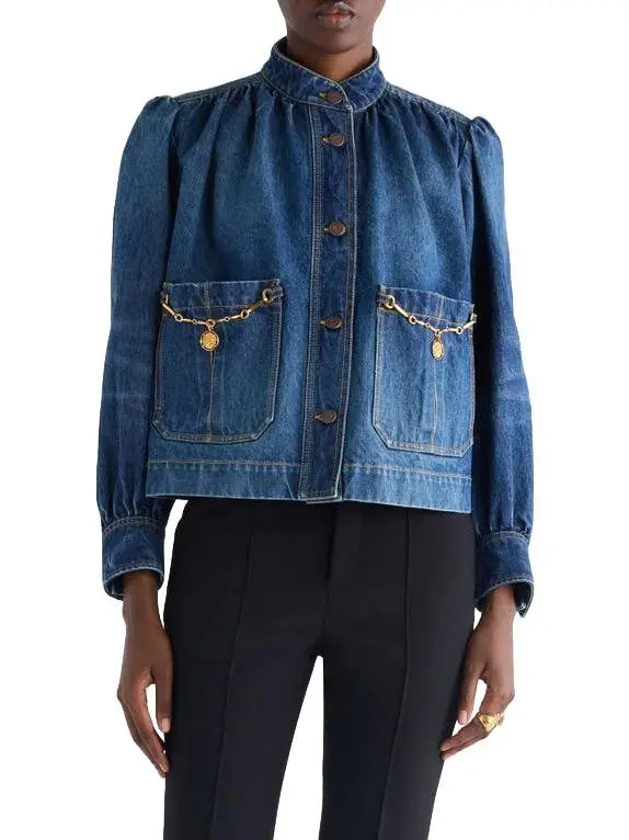 Chloé Chain Detail Denim Jacket - Faded Indigo
