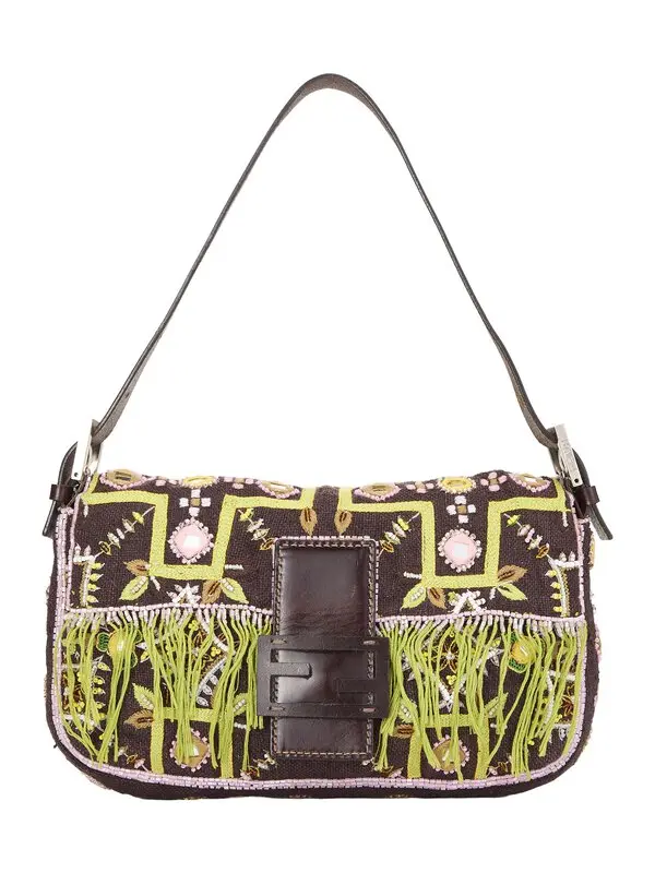 Fendi Canvas Embellished Baguette - Brown