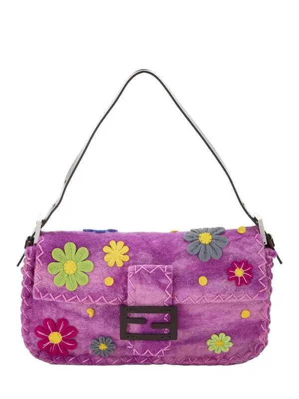 Fendi Felt Floral Baguette - Pink