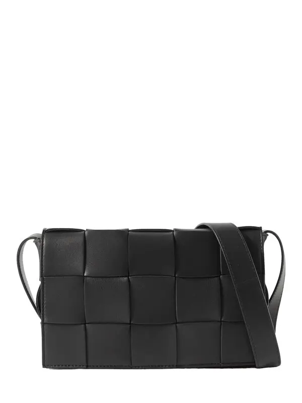 Bottega Veneta Cassette Intrecciato Leather Shoulder Bag - Black