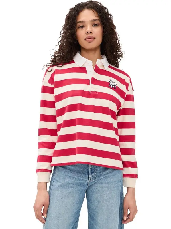 MOTHER Boxy Match Pullover - Tango Red And Cream