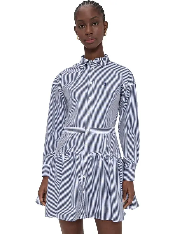 Polo Ralph Lauren Collared Striped Shirt Dress - White/fall Royal