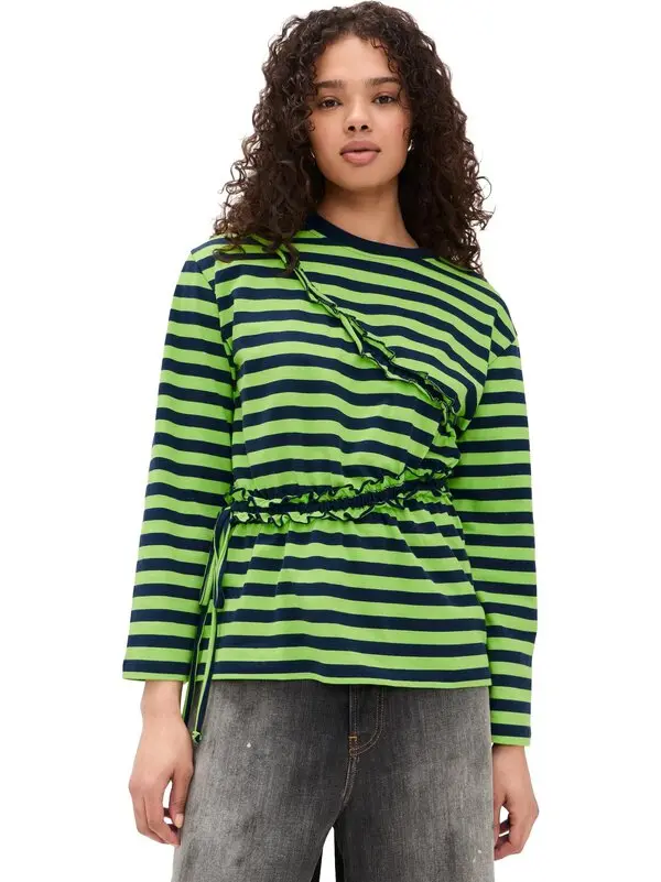 DAMSON MADDER Prudie Ruffle Long Sleeve Tee - Lime