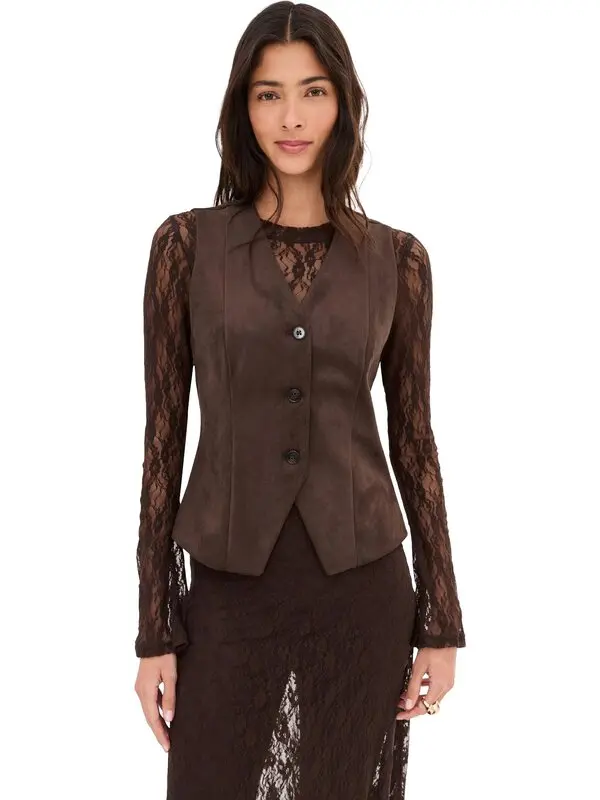 LE BOP Lottie Faux Suede Vest - Coffee