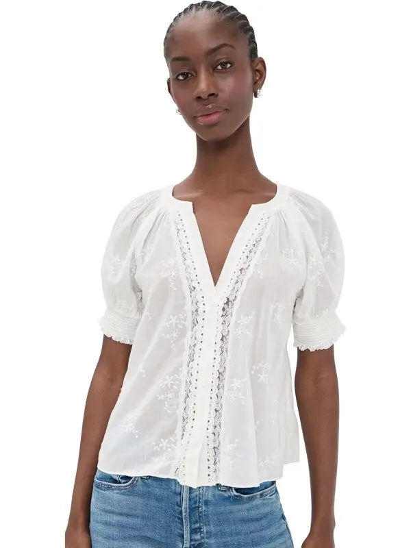 Alice + Olivia Thalia Floral Embroidered Blouse - Off White