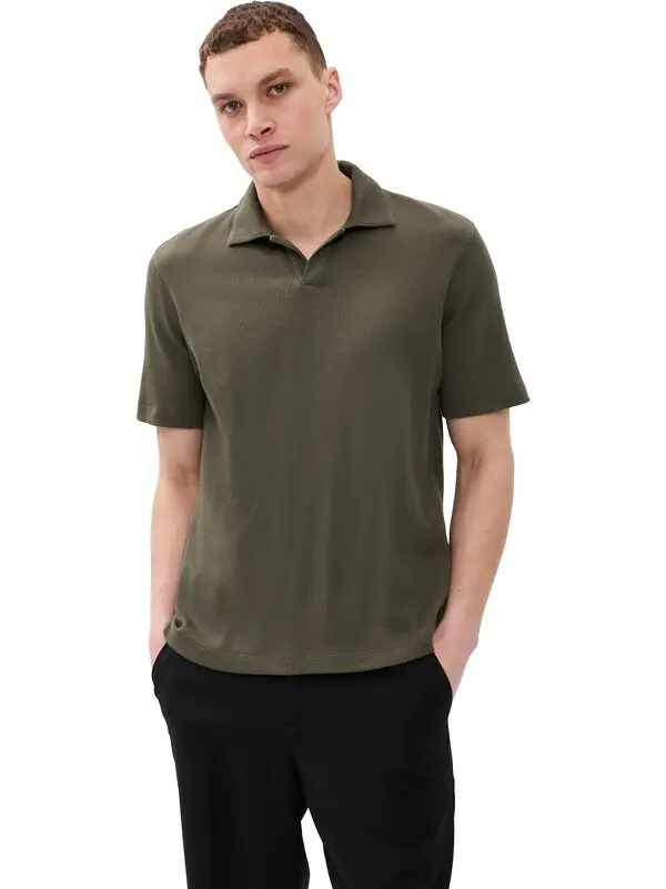Theory Short Sleeve Polo In Soft Waffle - Tarmac