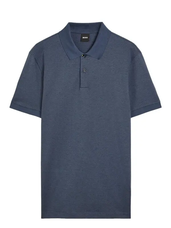 BOSS Fine-knit Cotton Polo Shirt - Navy