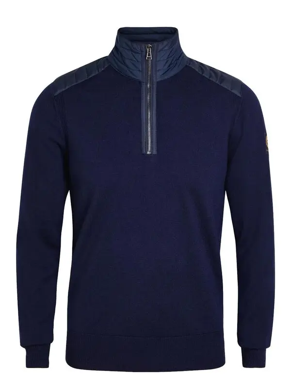 Belstaff Kilmington Quarter Zip Wool-blend Jumper - Navy