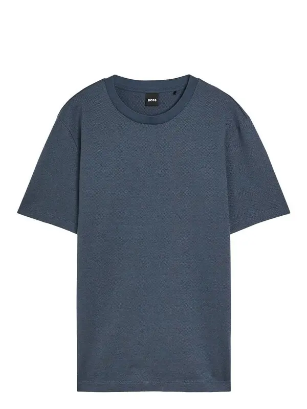 BOSS Crew-neck Fine-knit Cotton T-shirt - Navy