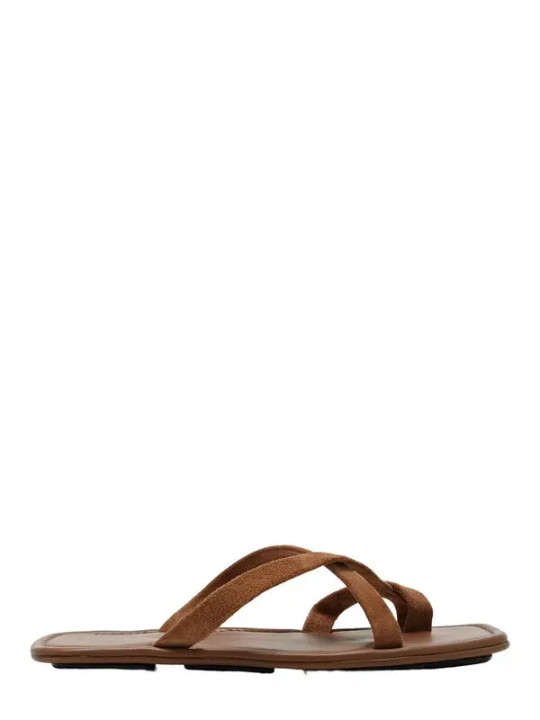 ST. AGNI Soft Strap Suede Slide Sandals - Brown