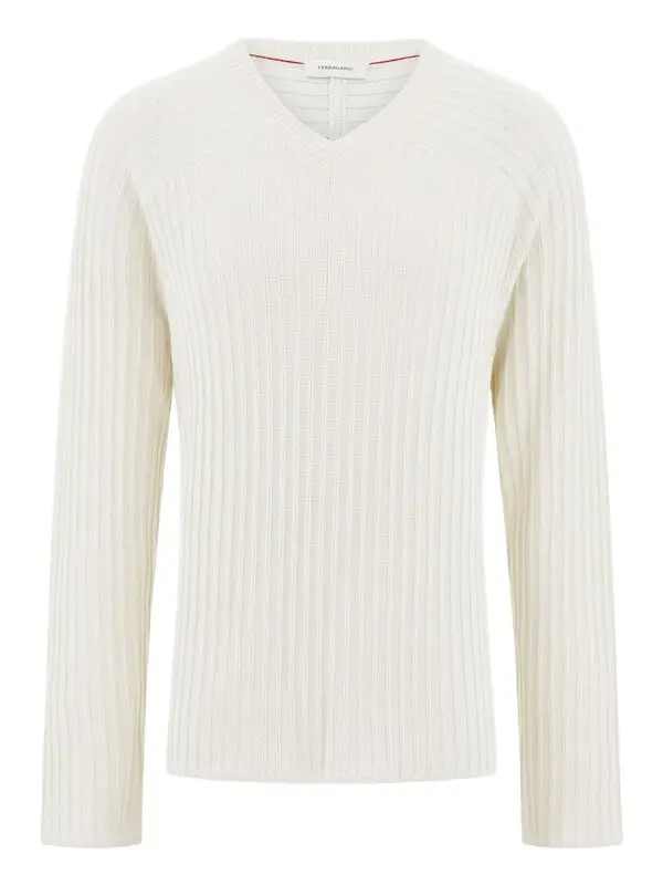FERRAGAMO Lightweight V-neck Sweater - White