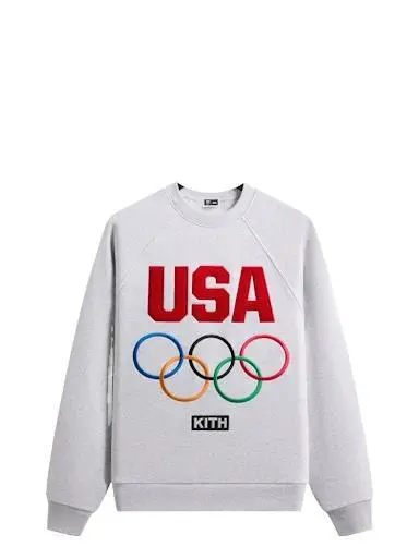 Kith Team Usa Raglan Nelson Crewneck Sweatshirt - Light Heather Grey