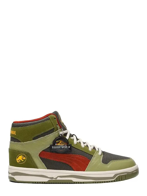 PUMA Rebound Layup Jurassic World Rebirth High-top Sneakers - Green Moss/mars Red/yellow Sizzle