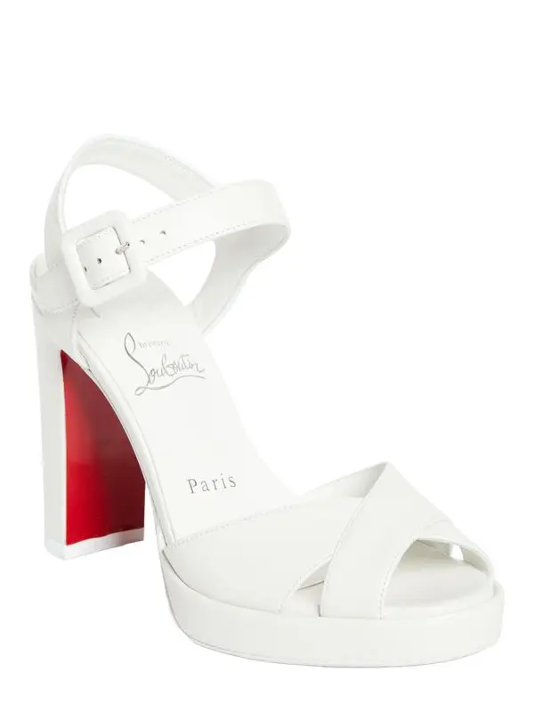 CHRISTIAN LOUBOUTIN Cora Block Heel Sandal - Bianco/lin Bianco