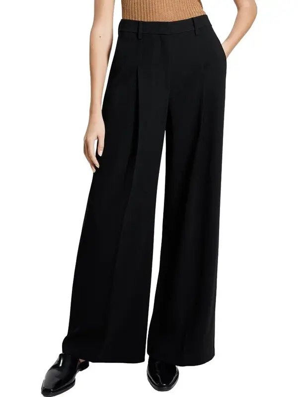Theory Pleated High-rise Wide-leg Trousers - Black