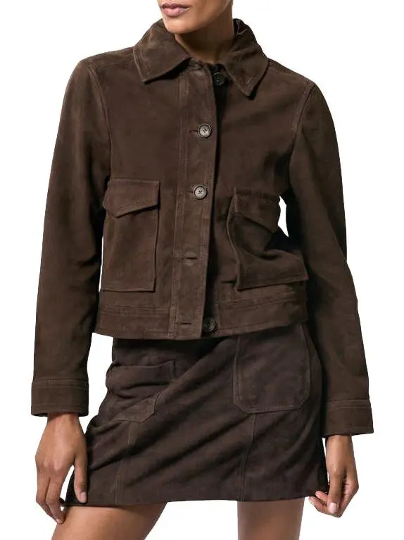 REISS Hanson Suede Jacket - Chocolate Brown