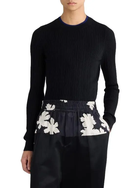 Dries Van Noten Motif Merino Wool Ribbed Sweater - Black