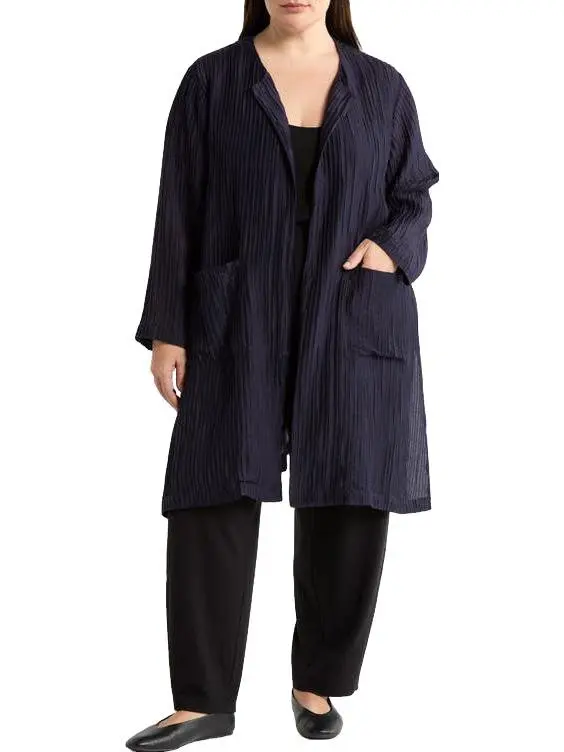 Eileen Fisher Micropleat Collarless Jacket - Ink