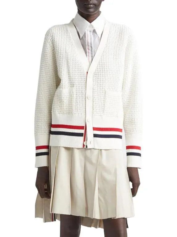 Thom Browne Float Ripple Stitch Cotton Cardigan - White
