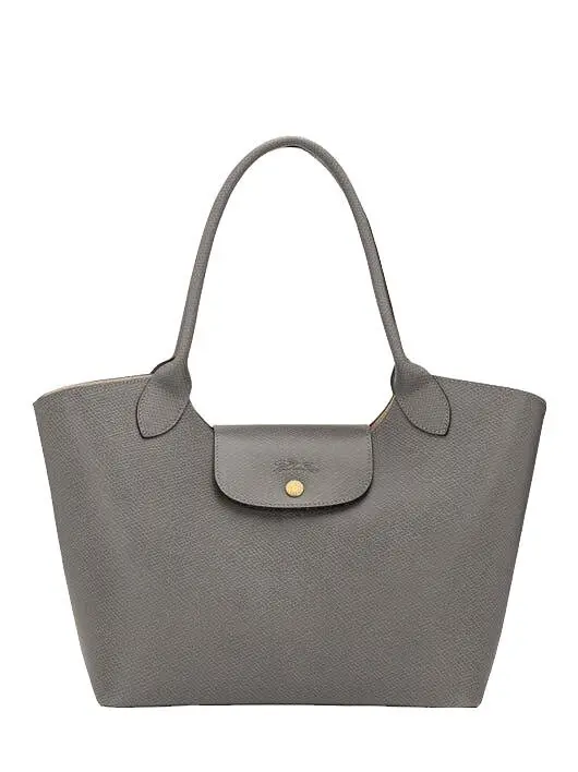 Longchamp Pure Leather Shoulder Tote - Turtledove