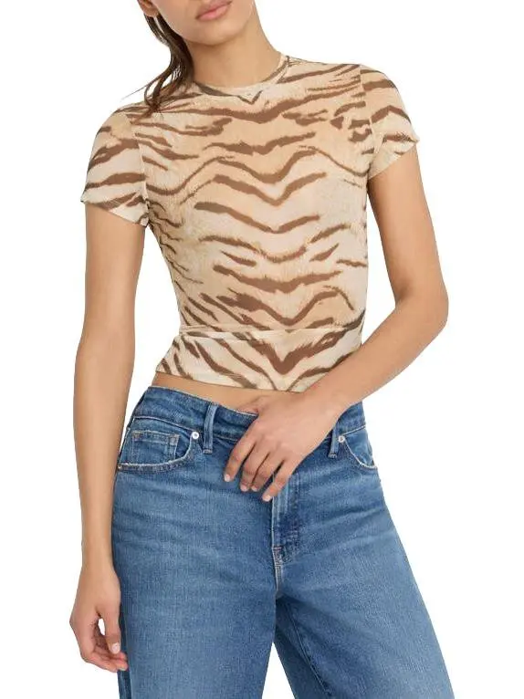 Good American Printed Mesh T-shirt - Brown Tiger