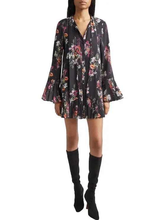 Cinq À Sept Iris Bouquet Alinda Shirtdress - Black Multi