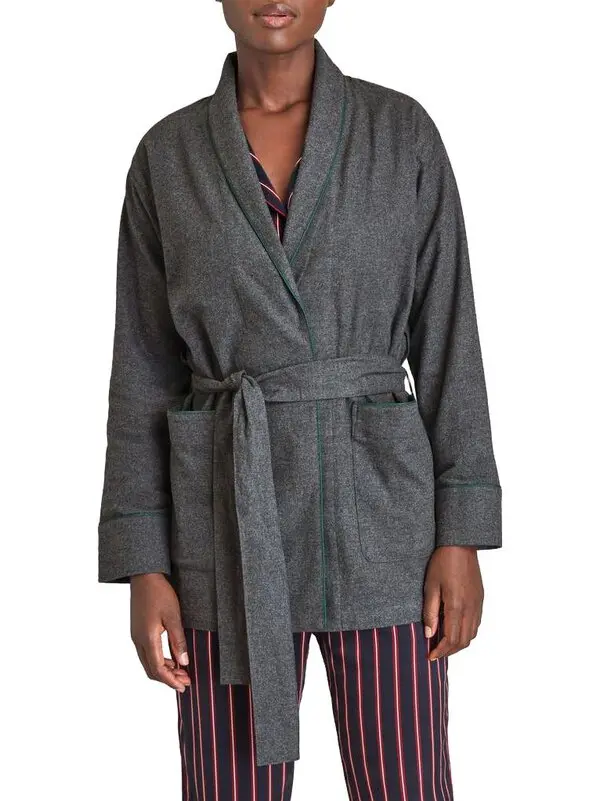 Sleepy Jones Agnelli Smoking Jacket - Charcoal Grey Flannel