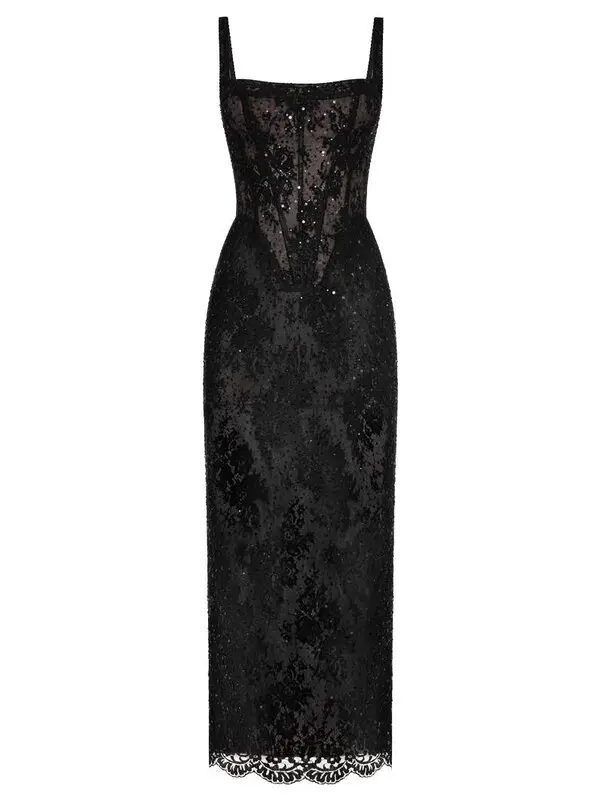 MILLA Sequinned Lace Maxi Dress - Black