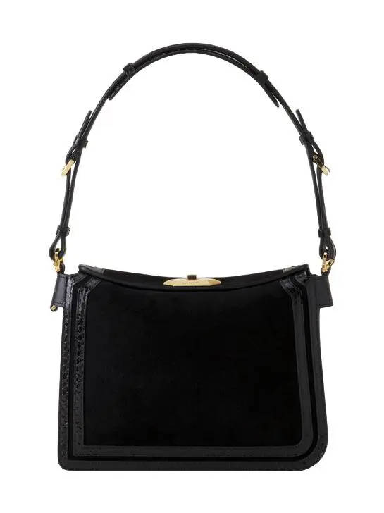 LANVIN Compagnon Small Asymmetrical Bag With Python Finishing - Black/black