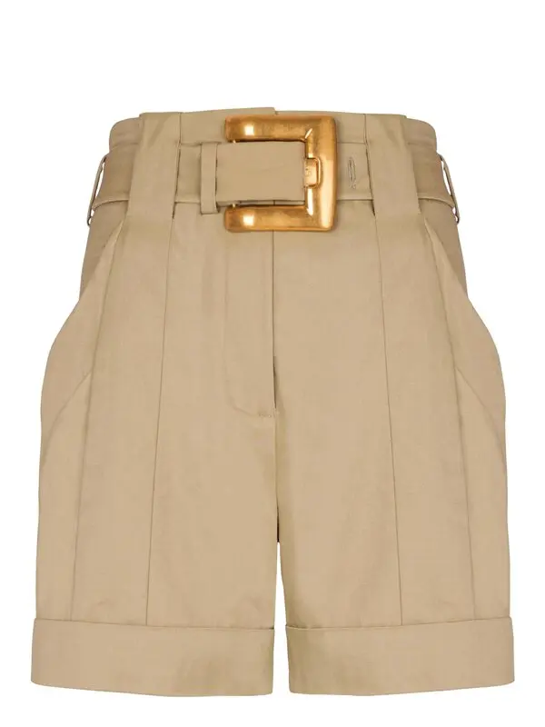Balmain Cotton Gabardine High-waisted Shorts - Beige