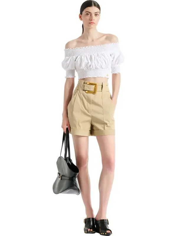Balmain Cotton Gabardine High-waisted Shorts - Beige