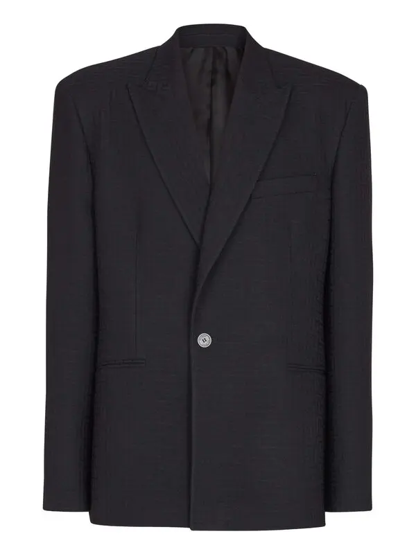 Balmain Monogram Grain De Poudre Single-button Jacket - Black
