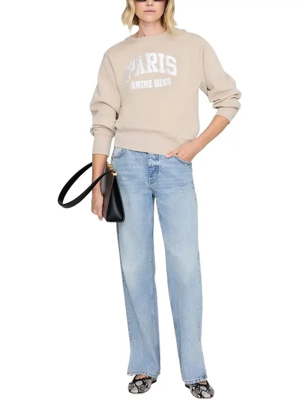 ANINE BING Harry Shrunken Paris Sweatshirt - Beige